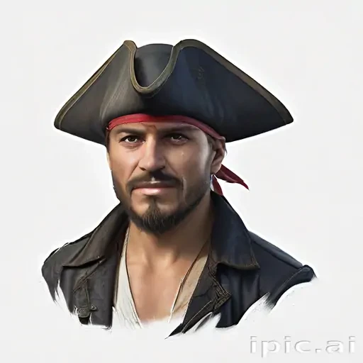Portrait of a Fearless Pirate Captain with a Bold Expression and Hat