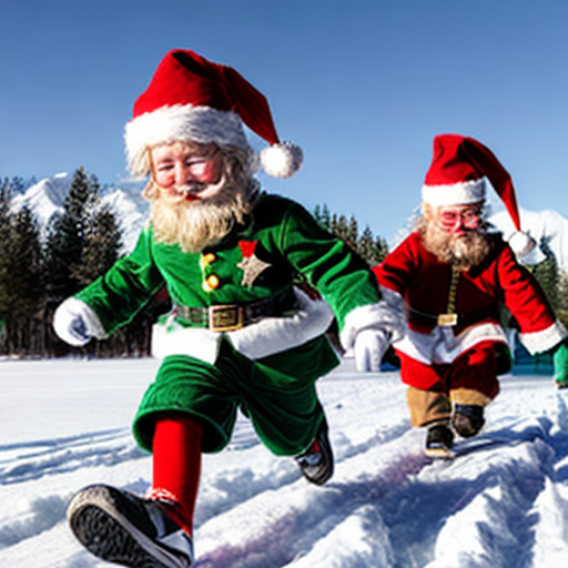 santa and elves and reindeer all exercising in the north pole to get ...