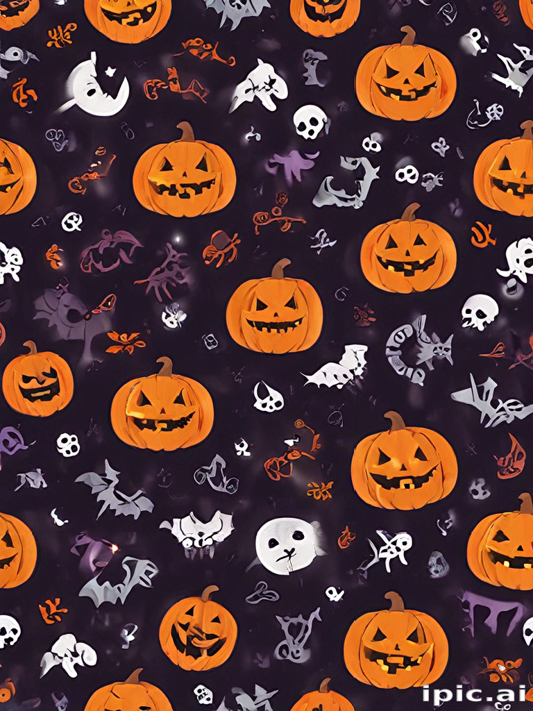 Colorful Halloween Pattern Featuring Pumpkins, Ghosts, Bats, and Spooky ...