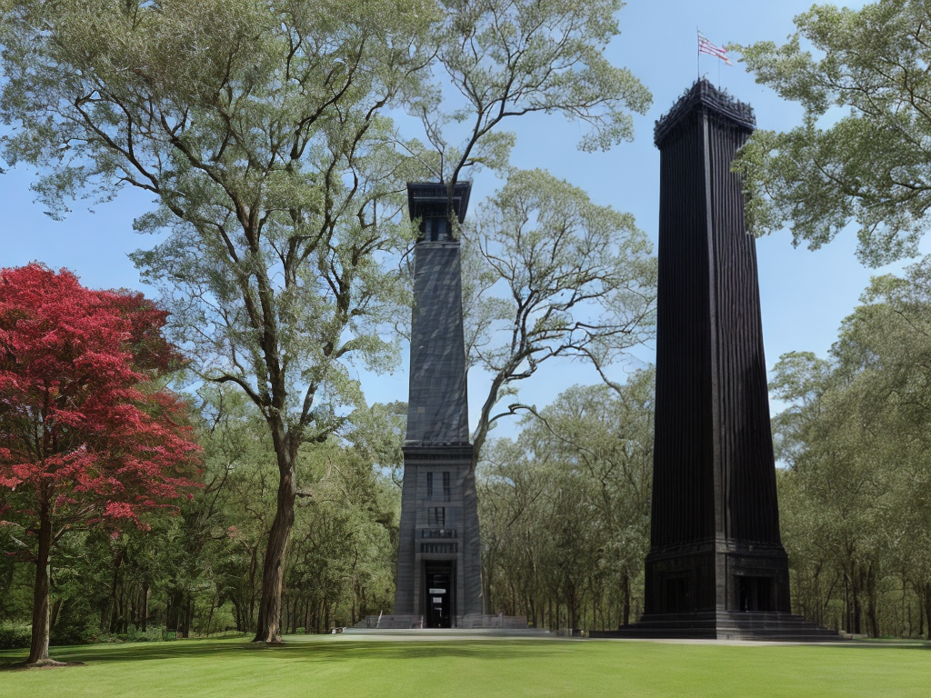 Design a striking monument tower made of red and black granite
