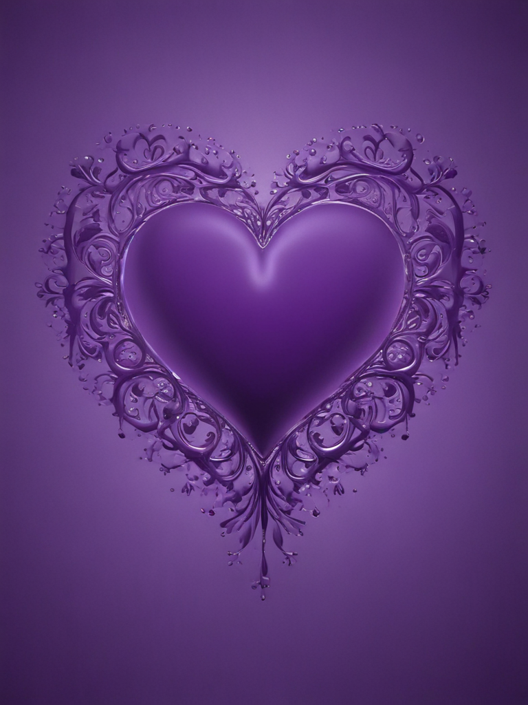 Elegant Purple Heart Design with Intricate Floral Patterns and Shiny Finish