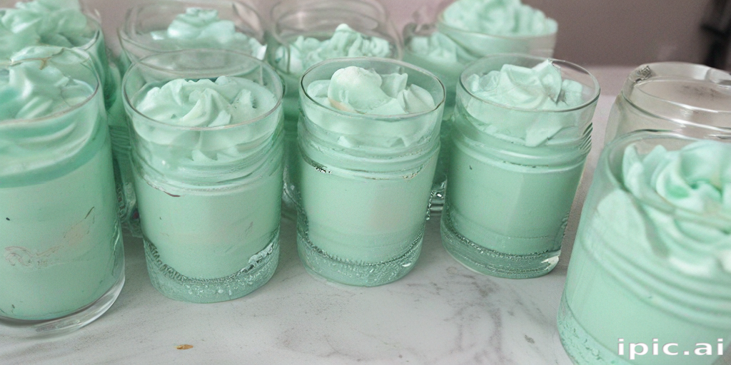 Delicious Mint Green Desserts in Glasses with Creamy Whipped Topping.