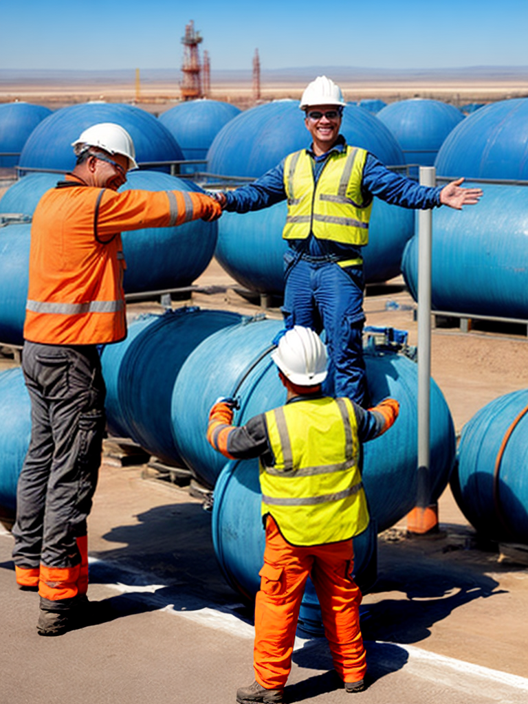 happy oil storage workers
