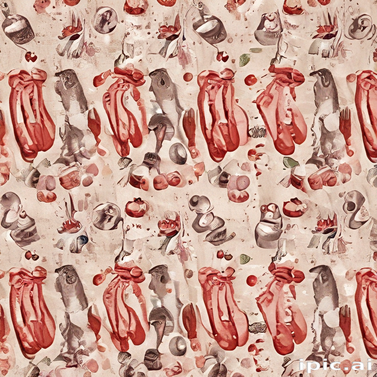 A Colorful Collage of Various Food Items and Ingredients on Fabric.