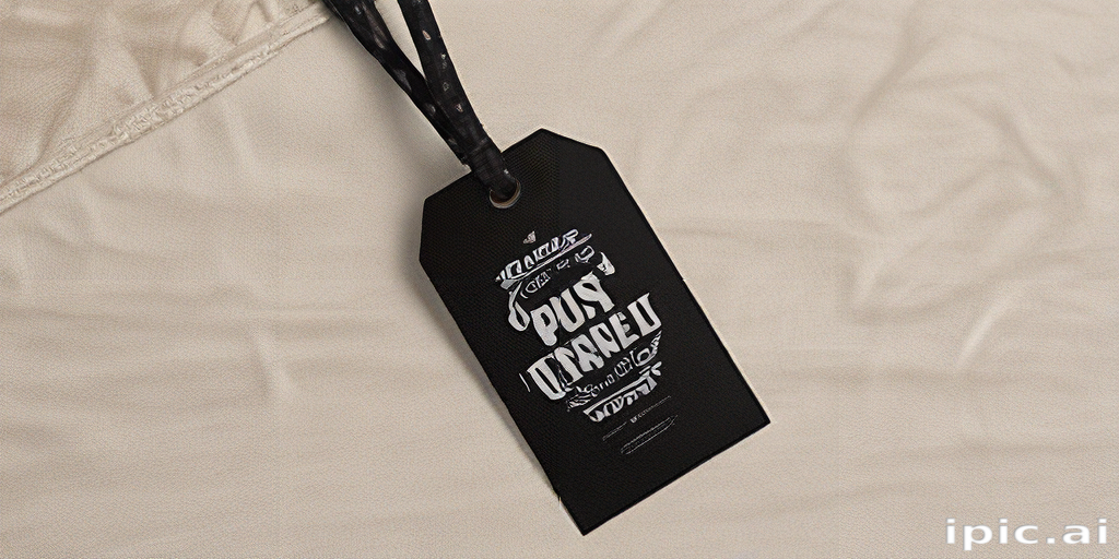 Stylish Black Tag Featuring Intricate Typography and Unique Design Elements