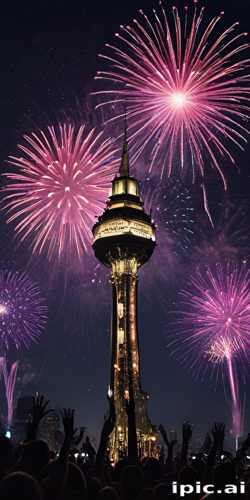 Spectacular Fireworks Illuminate the Night Sky Above a Stunning Tower