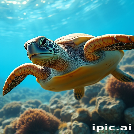A Graceful Sea Turtle Swimming Through Vibrant Coral Reef Ecosystem