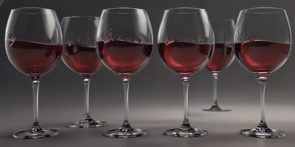 Elegant Arrangement of Five Glasses Filled with Rich Red Wine