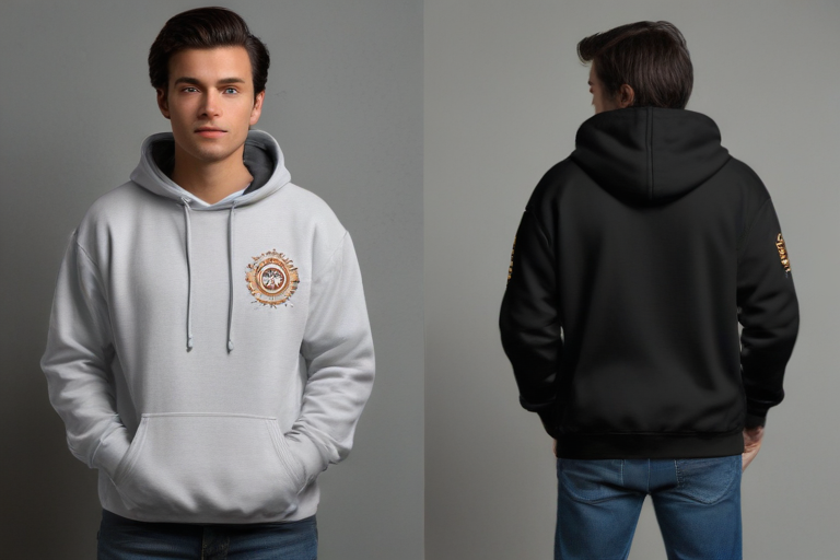 Stylish Young Man Models Dual Design Hoodies in Gray and Black