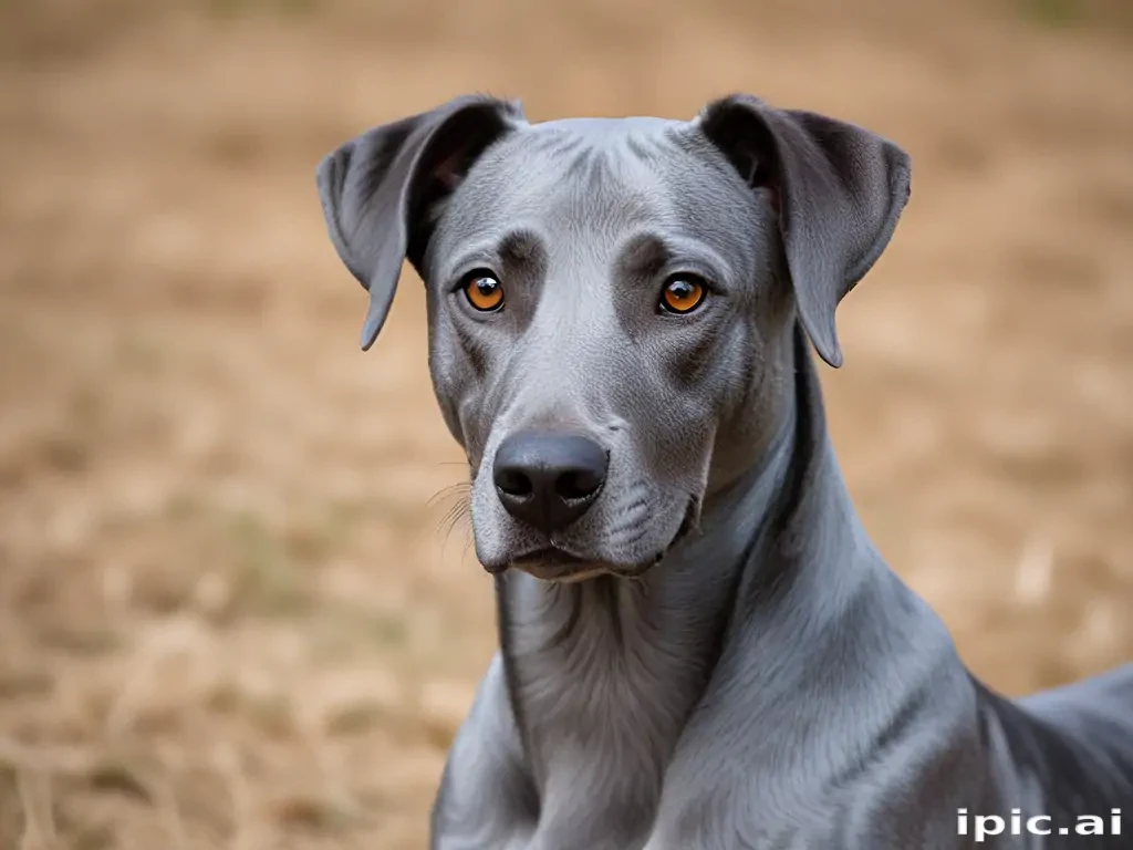 A Beautiful Gray Dog with Expressive Eyes in a Natural Setting.