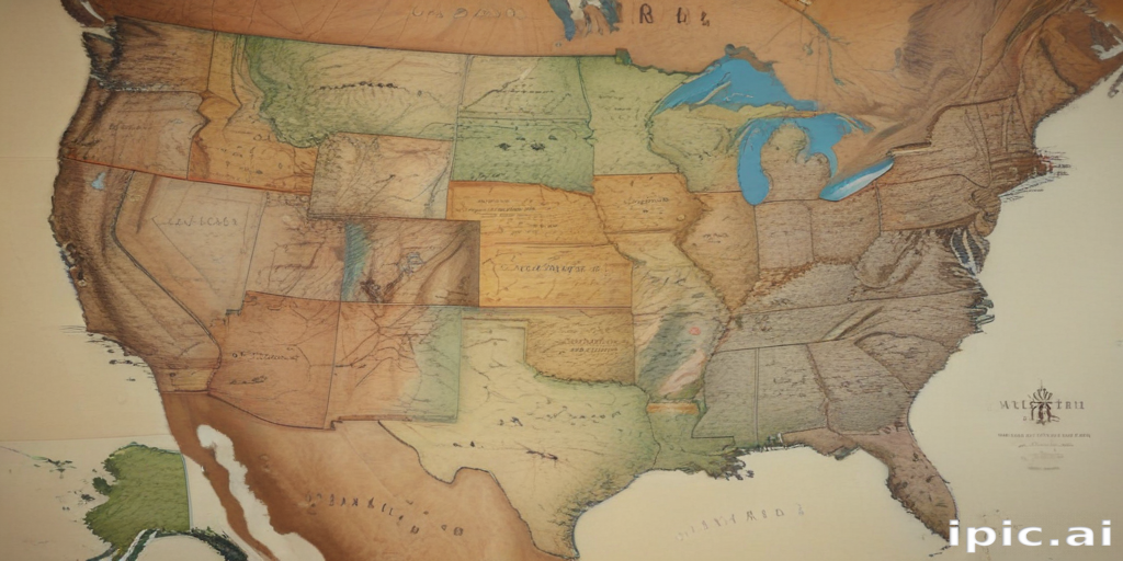 Detailed Historical Map of the United States Highlighting State Borders ...
