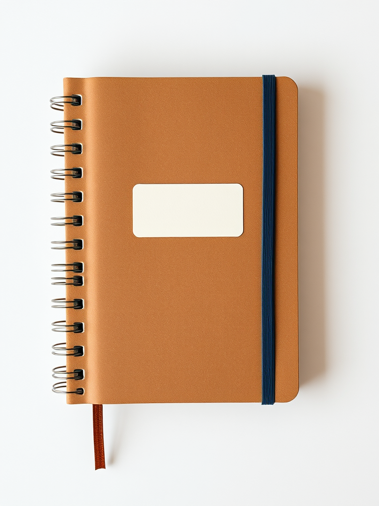 A Stylish Brown Notebook with a Blank Label for Personalization and Notes.