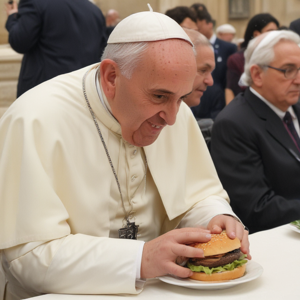 Pope Francis eating hamburger