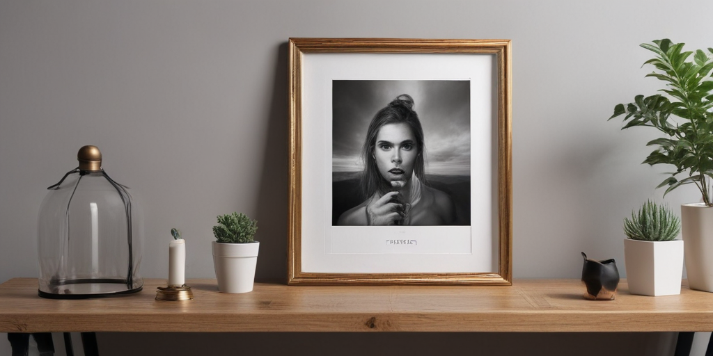 Elegant Living Room Display Featuring a Monochrome Portrait in a Stylish Frame