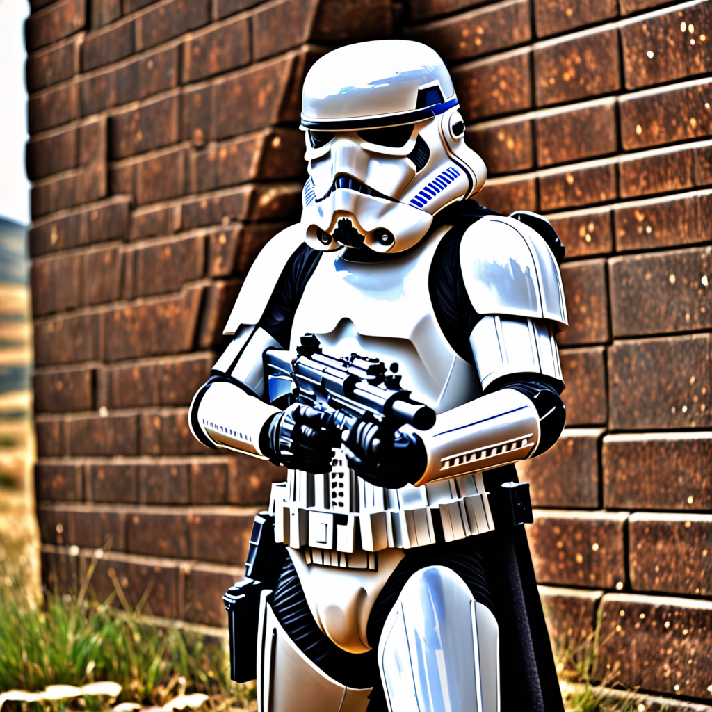 steampunk stormtrooper shooting at jedi