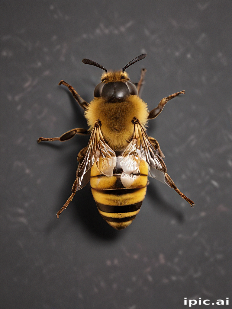 A Close-Up View of a Bee Highlighting Its Detailed Features and Colors.