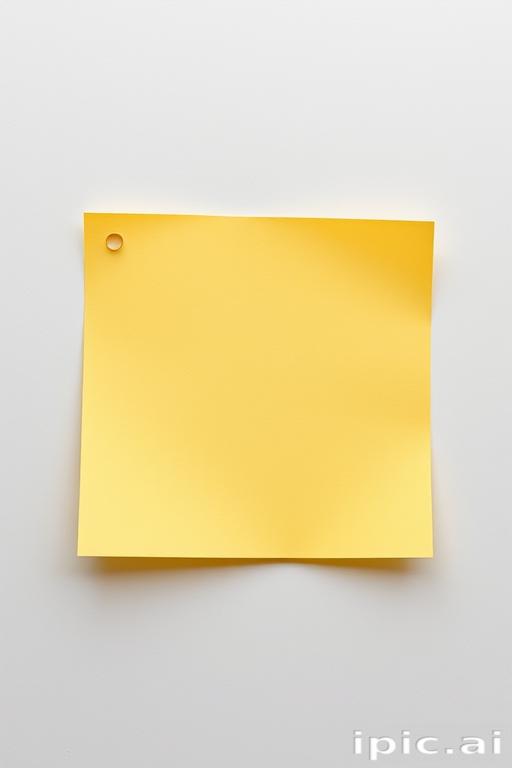 A Bright Yellow Sticky Note with a Hole in the Corner on White Background