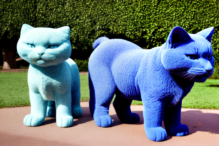 Blue cats standing next to purple dog in Osaka