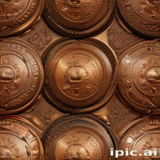 Close-Up View of Intricately Designed Vintage Copper Shields Arranged ...