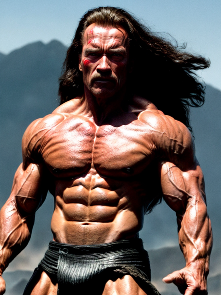 Craft a vivid description for the image featuring Arnold Schwarzenegger ...