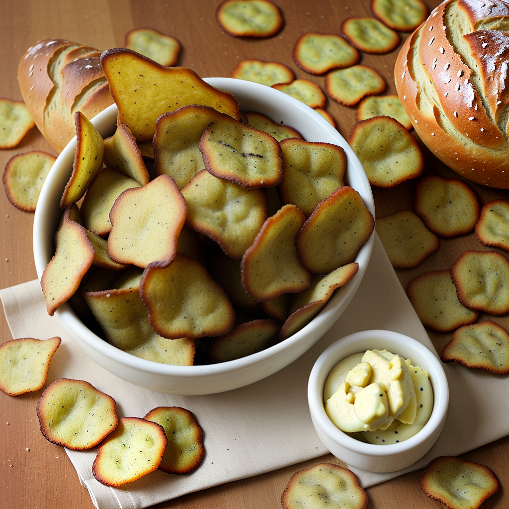 Crispy Potato Chips Served in a Bowl with Freshly Baked Bread and Butter