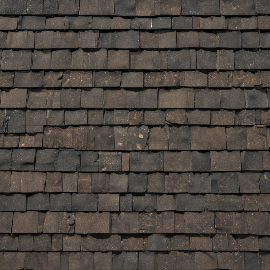 A Close-Up View of a Dark, Textured Roof Shingle Pattern.