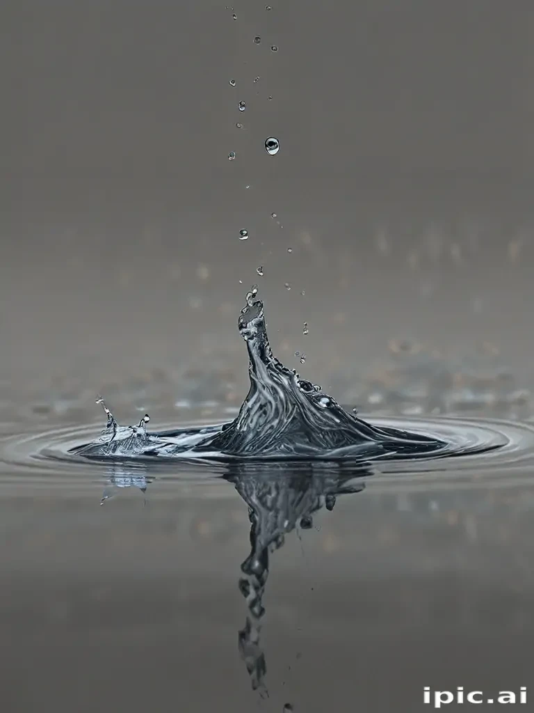 Captivating Close-Up of Water Droplets Creating Ripples and Splashes