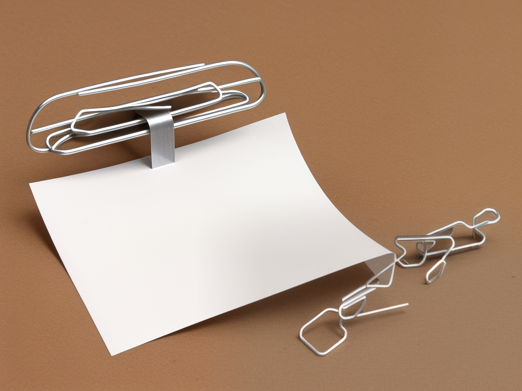 Creative Arrangement of Paperclips Holding a Blank Note on a Surface