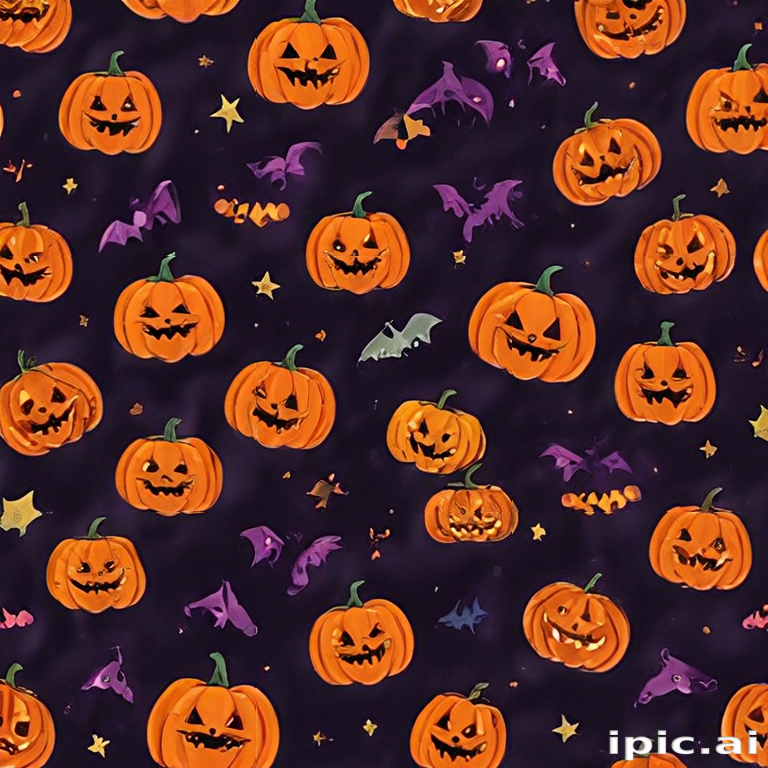 Spooky Halloween Background Featuring Playful Pumpkins and Whimsical Bats Galore