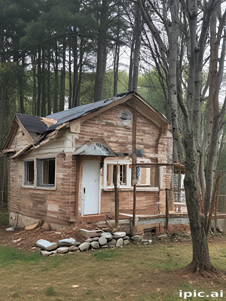 A Charming Rustic Cabin Surrounded by Lush Green Trees and Nature.