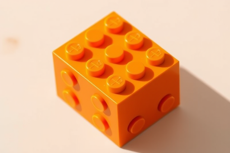 A Bright Orange Lego Block Sitting on a Light Background Surface