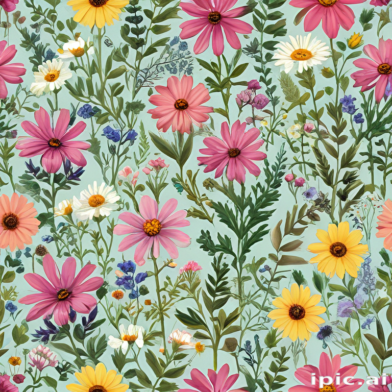Vibrant Floral Pattern Featuring a Variety of Colorful Spring Flowers