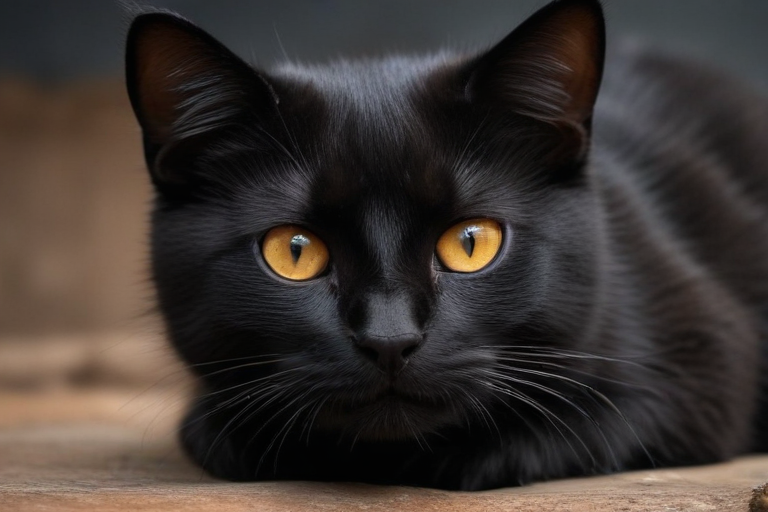 A Striking Close-Up of a Black Cat with Golden Eyes.