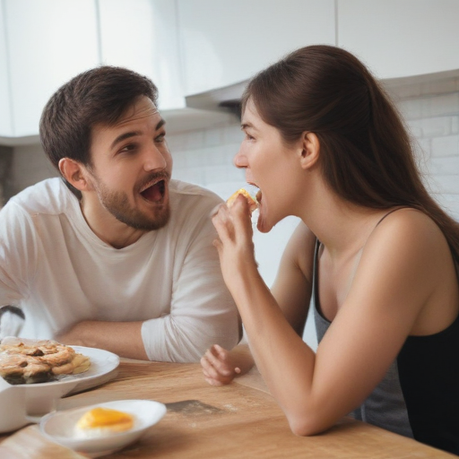 Poor couple fighting and eating breakfast. fighting a lot