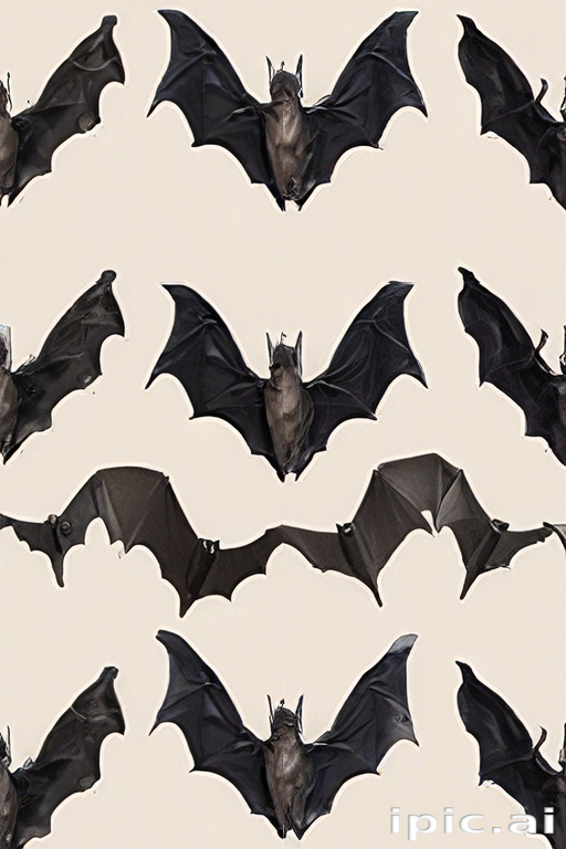 A Collection of Bats in Various Poses Against a Light Background.