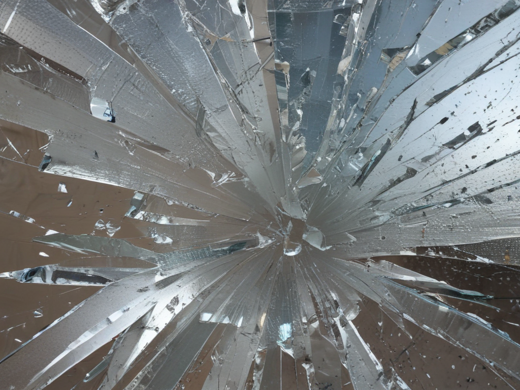 Intricate Patterns of Shattered Glass Reflecting Light in Unique Ways