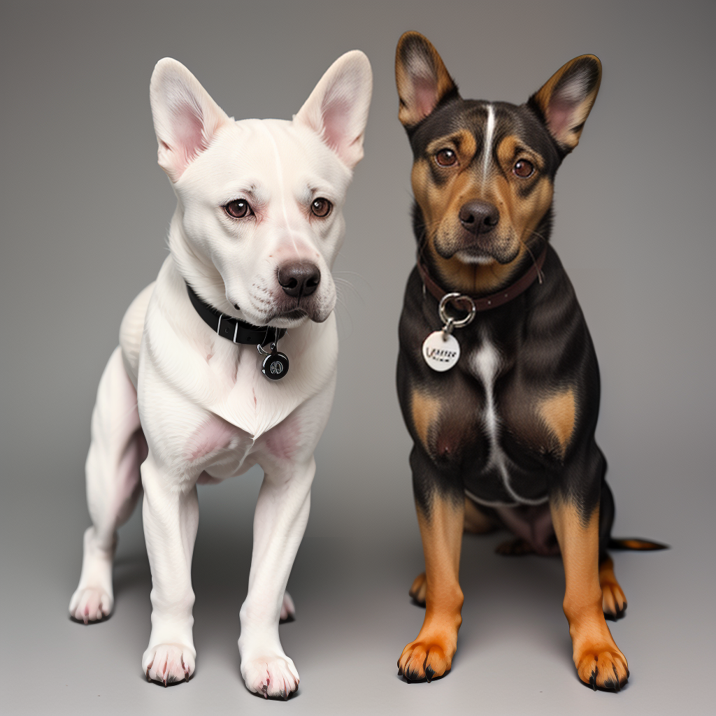 Two Adorable Dogs Posing Together Against a Simple Gray Background