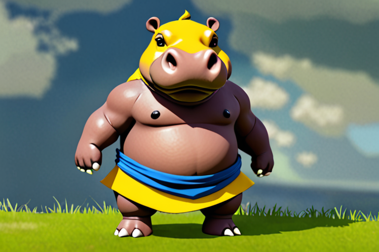 strong hippo in yellow tunic in the style of wind waker