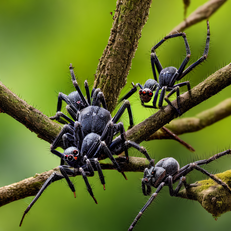 row of spiders crawling up a tree