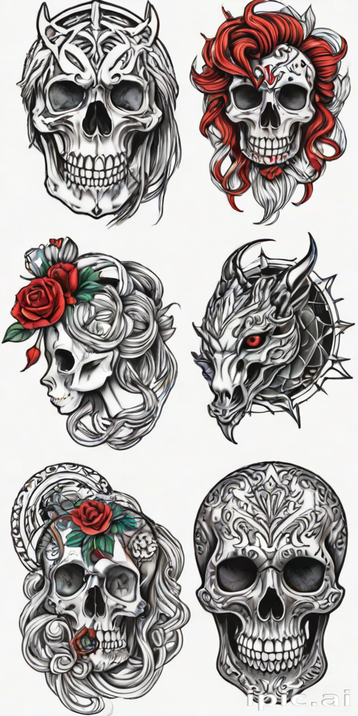 Intricate and Artistic Skull Designs Featuring Floral Elements and ...