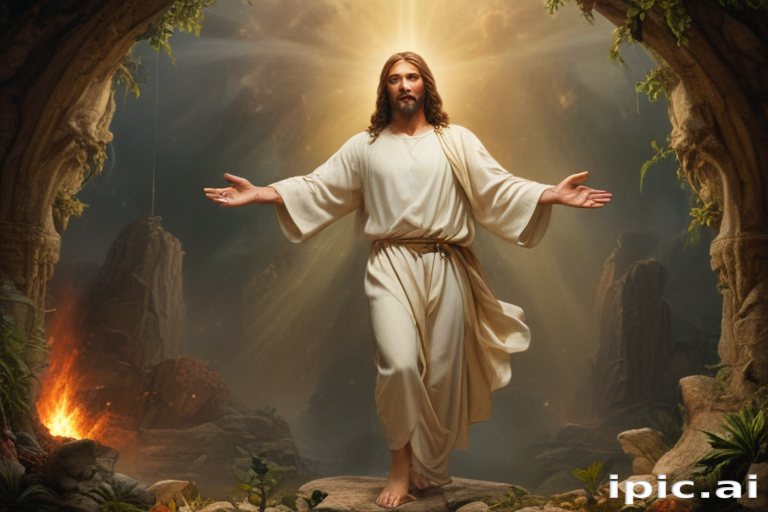 Radiant Figure of Jesus Christ Emanating Light in a Serene Landscape