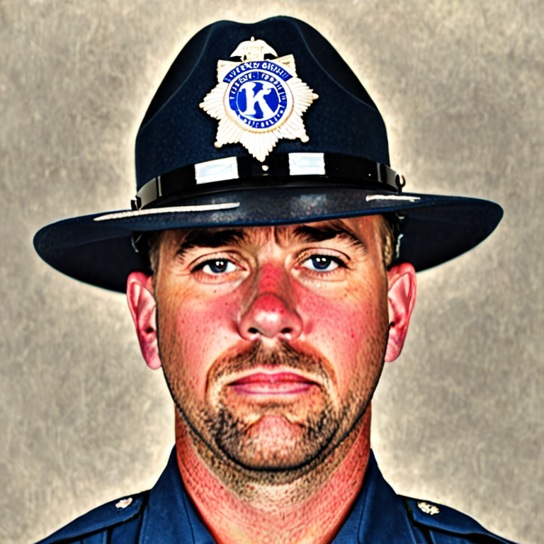 Kentucky State Police Trooper, campaign hat, state police, wide shot,