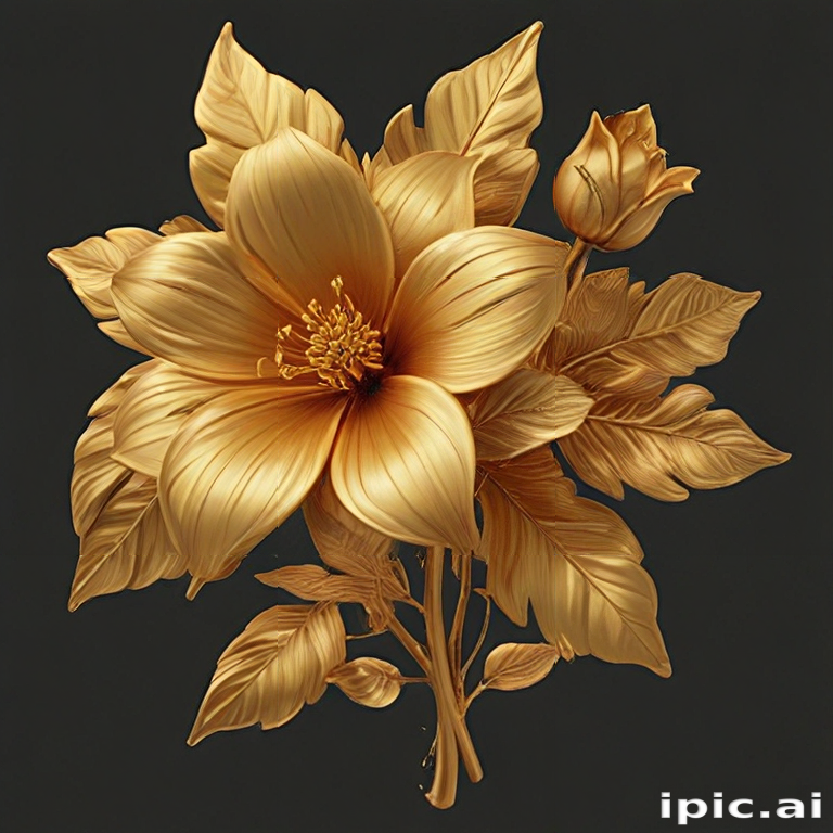 Elegant Golden Flower and Bud Against a Dark Background for Stunning ...