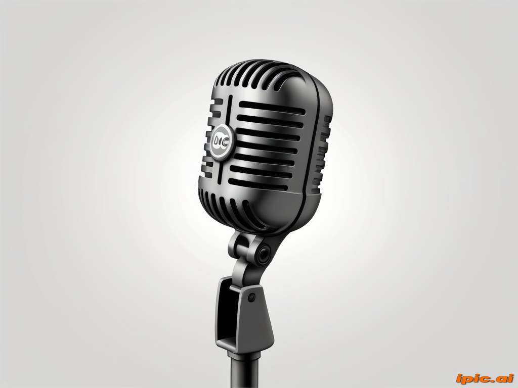 Classic Vintage Microphone Standing Tall Against a Simple Gray Background