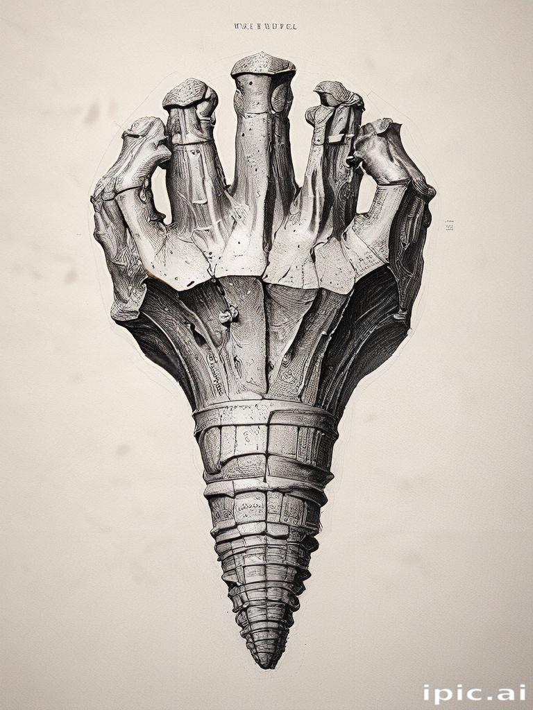 Intricate Artistic Representation of a Hand-Shaped Conical Structure in ...