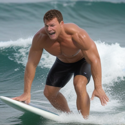 big muscle man surfing