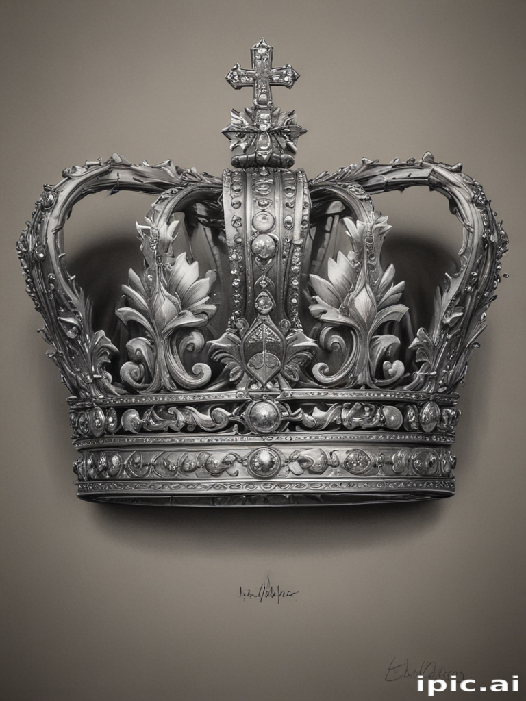 Exquisite Silver Crown Adorned with Intricate Floral and Cross Designs
