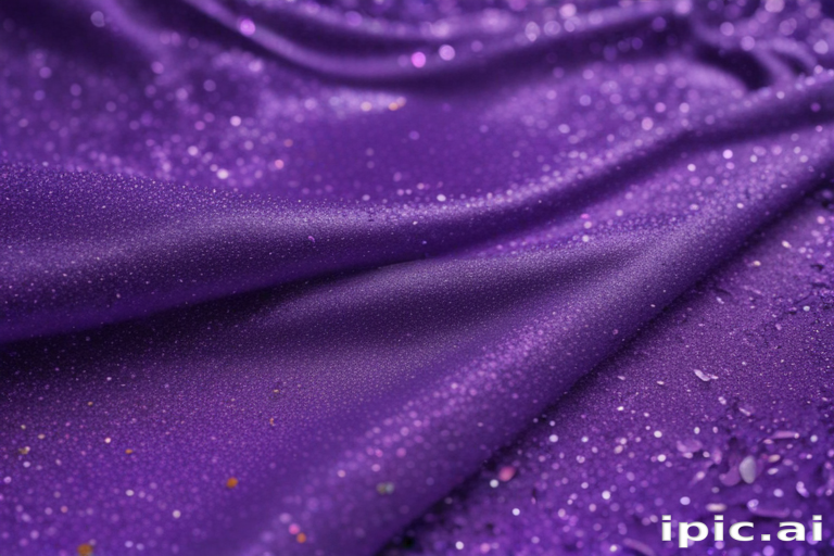 Close-Up of Shimmering Purple Fabric with Sparkling Dewdrops and Glitter