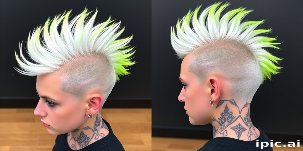 Stunning Edgy Mohawk with Bright Green Highlights and Unique Fade Design