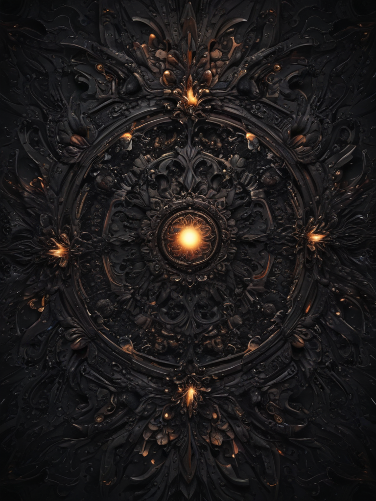 Intricate Dark Ornamental Design with a Glowing Center Illuminating the ...